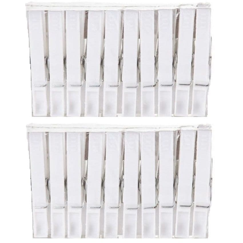 20 Pack White Plastic Clothes Pegs