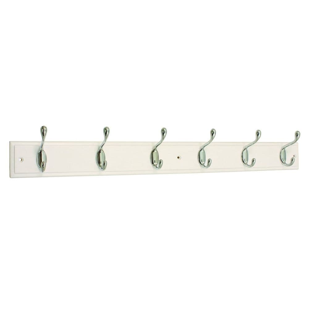 6 Hook Silver & White Wooden Coat Hooks