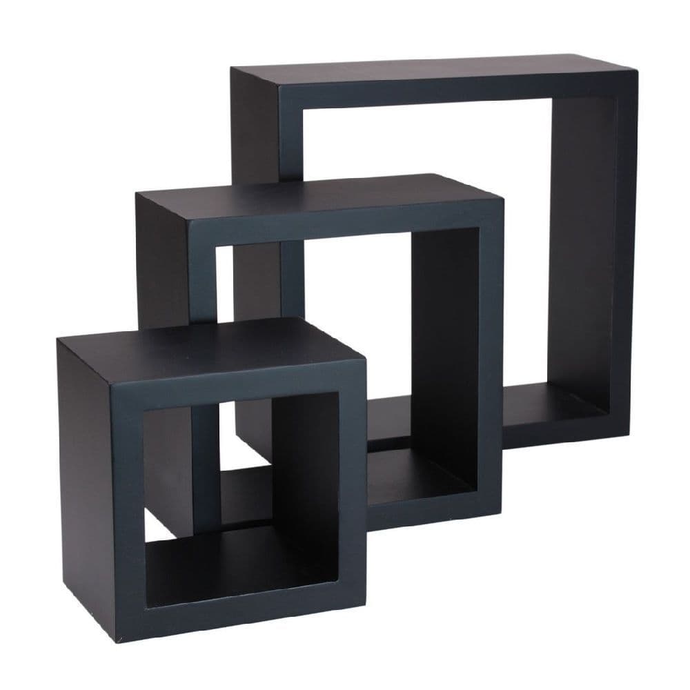 Black Floating Wall Mounted Cube Box Shelves