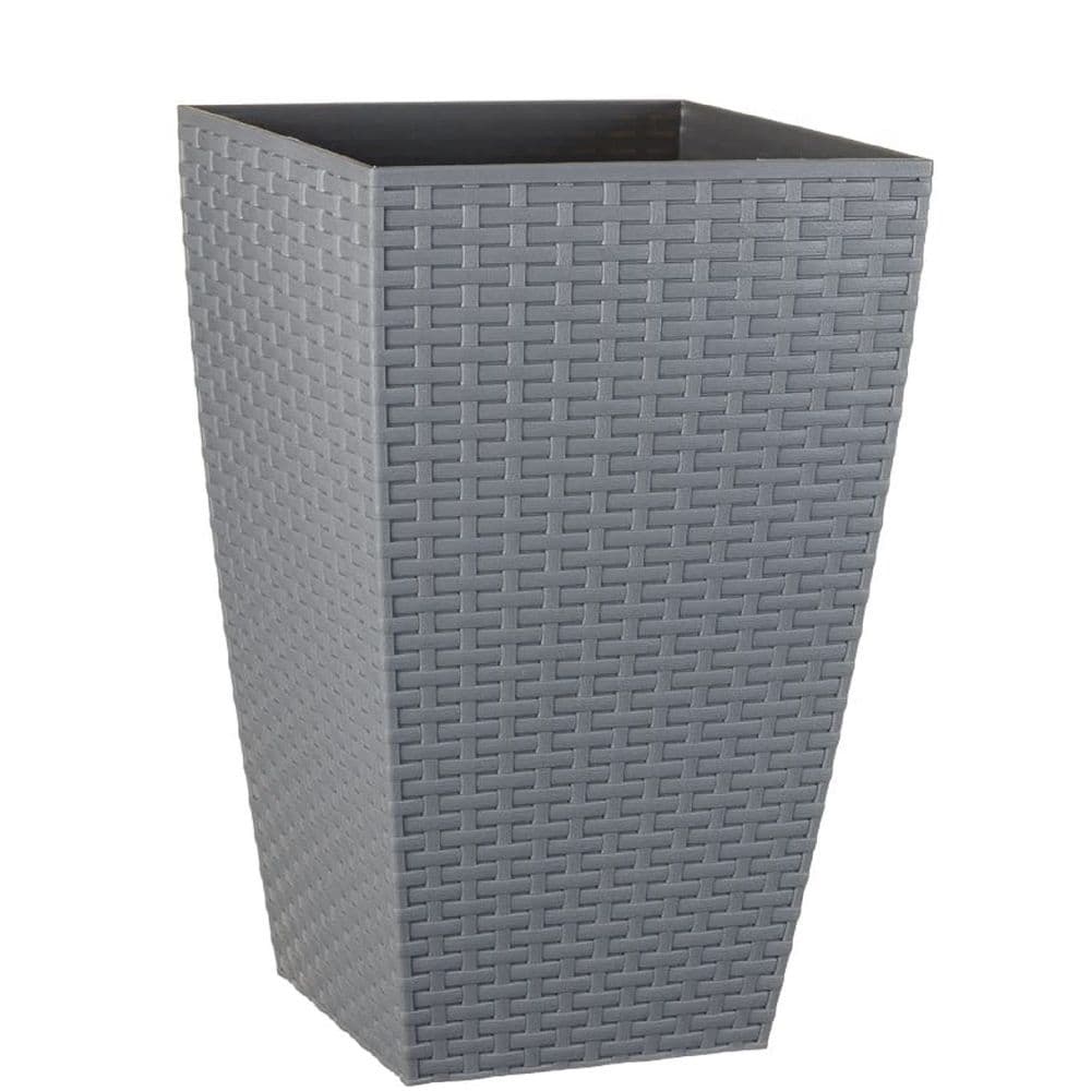 Large Square 45cm Grey Plastic Rattan Wicker Planter