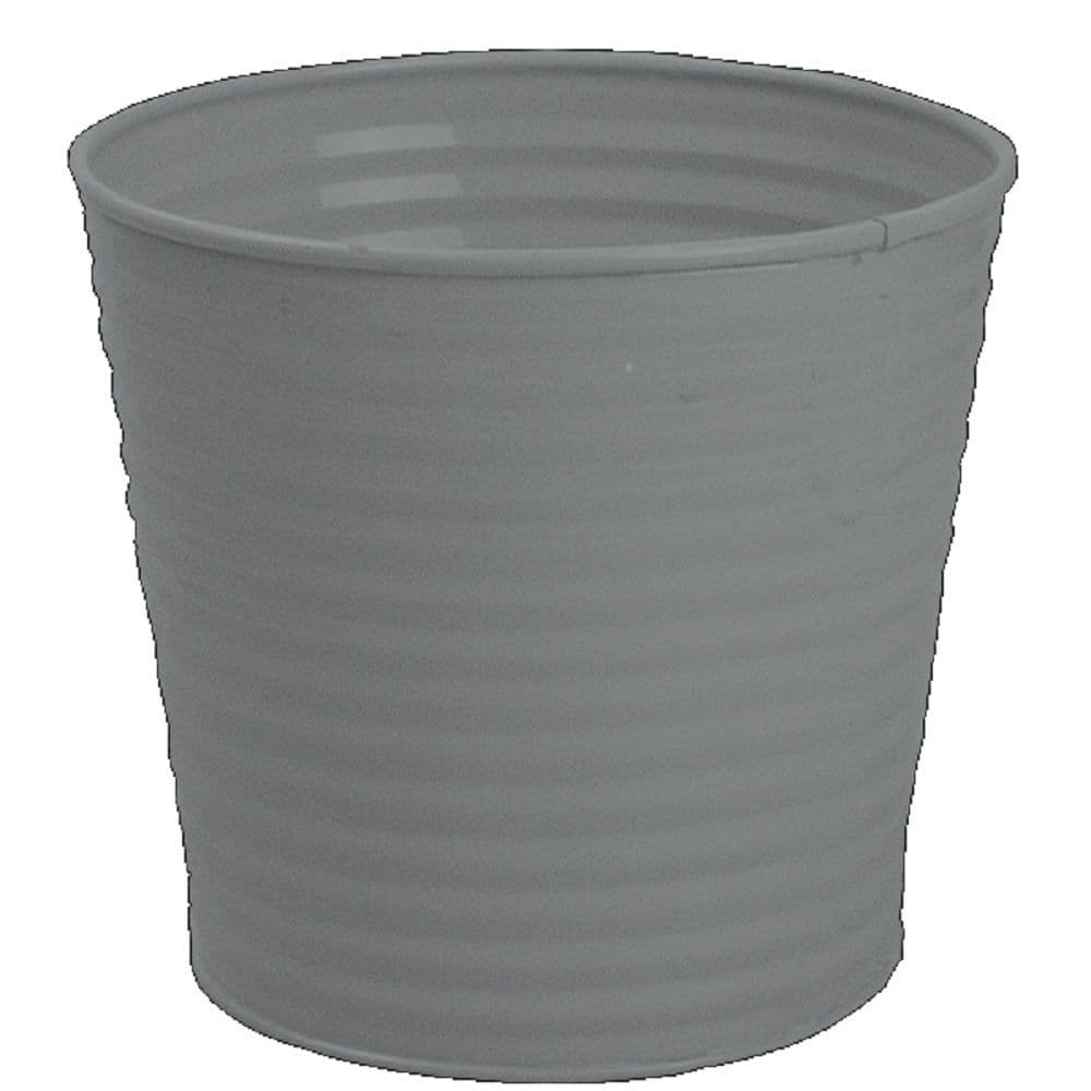 Ribbed Grey 13cm Metal Plant Pot