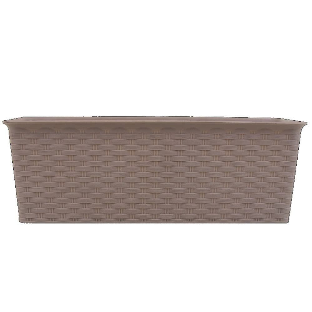 Sand Brown 30cm Plastic Wicker Window Box Trough Planter
