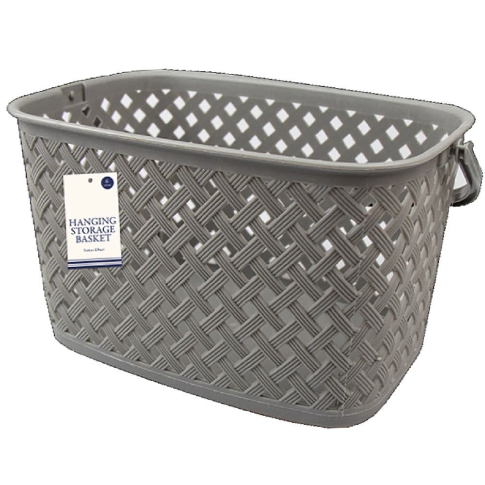 Small Grey Plastic Rattan Carry Handle Storage Basket 22x12cm