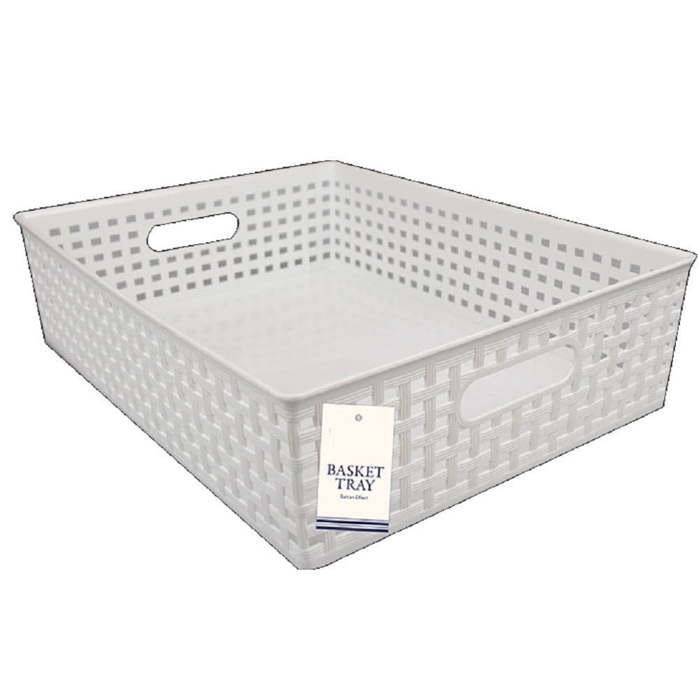 White Wicker Effect Plastic A4 Storage Tray
