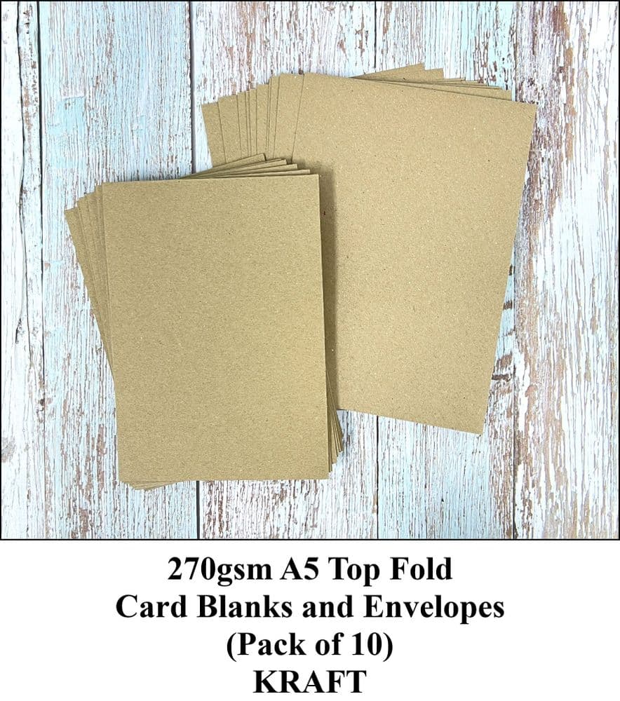 A5 Top Fold Card Blanks and Envelopes - KRAFT CARD pack 10