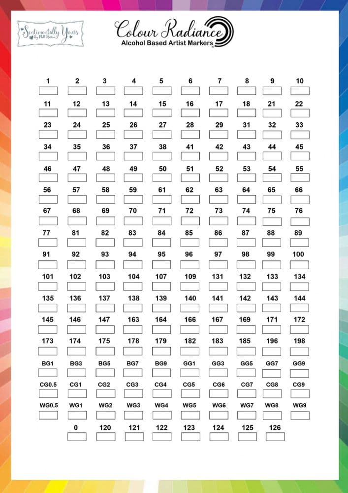 Colour Radiance Alcohol Markers- Colour Chart