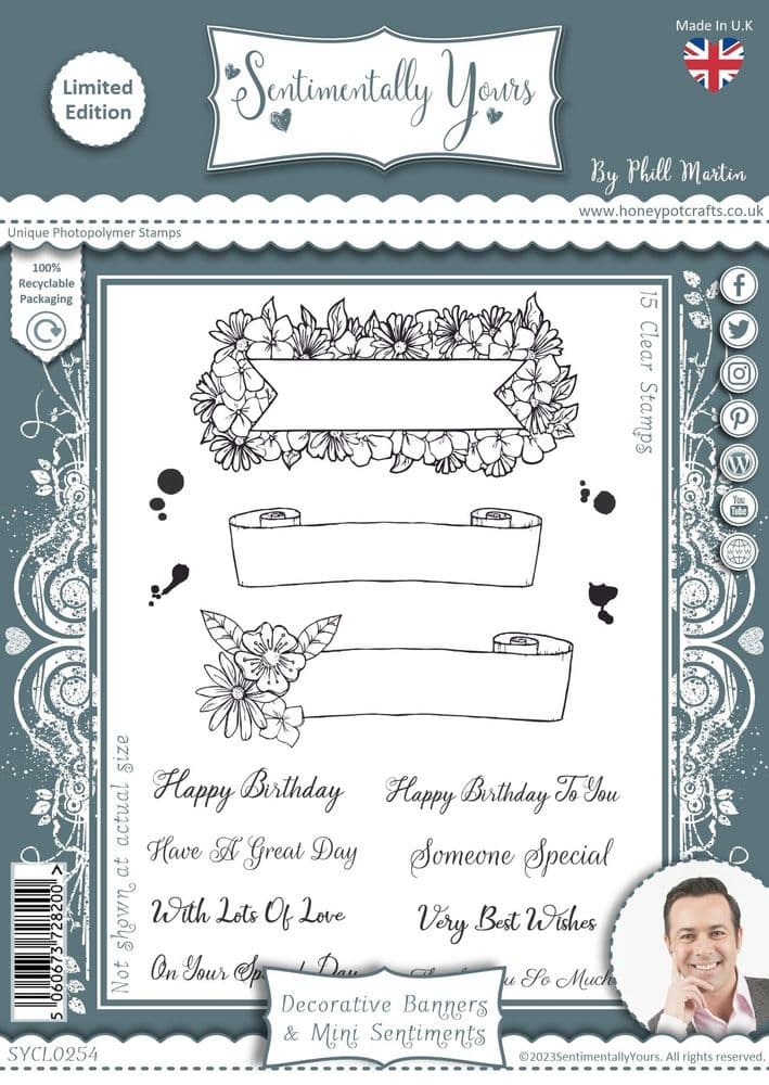 Decorative Banners & Mini Sentiments A6 Stamp Set Limited Edition