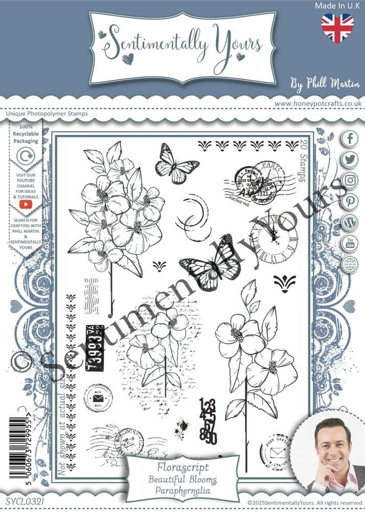 Florascript Beautiful Blooms Paraphernalia A5 Stamp Set