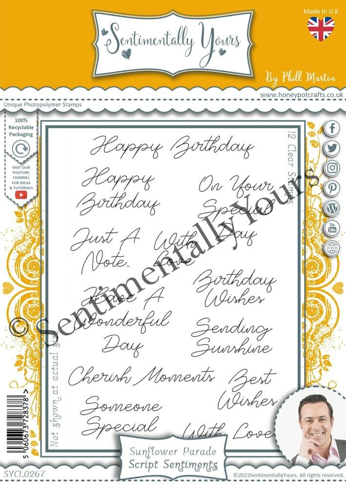 Sunflower Parade Script Sentiments - A6 Stamp Set