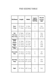 Sanitary Pad Size Chart Sanitary Pad Size Chart