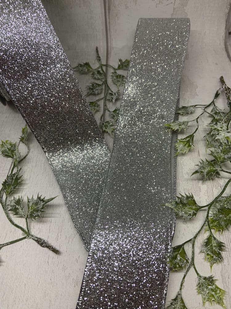 Silver sparkle wire edge ribbon
