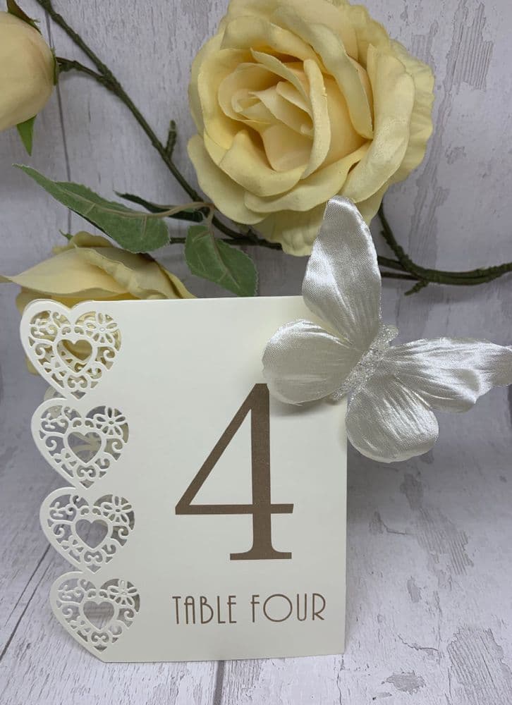 Table numbers 1-15 laser cut heart design