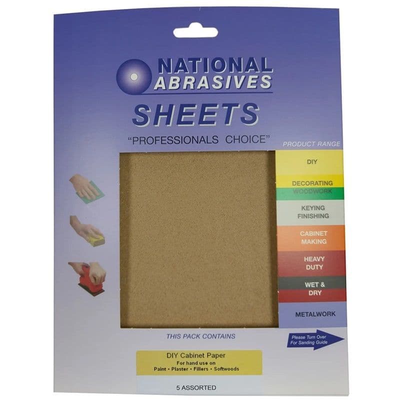 National Abrasives 280x230mm Assorted Cabinet Paper Full Sheets - 5 Pack