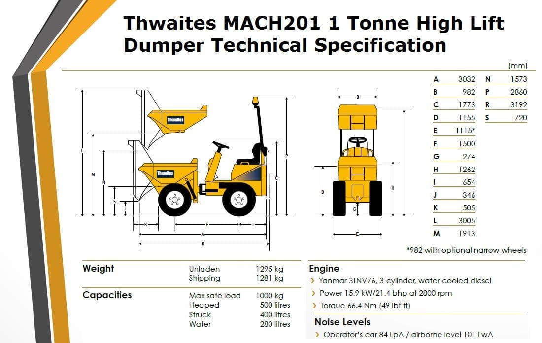 1 Tonne High Lift Dumpers For Hire
