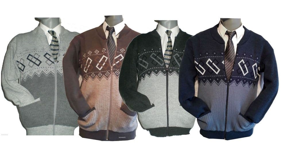 BIG Zip Up Cardigans Mens Gents Sweater Jumper cardigan Grandad 3XL 4XL ...