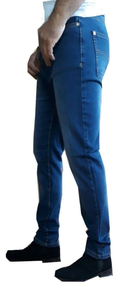 RV MENS Classic Stretch Straight Jeans Slim Fit Stonewash Denim & Black ...