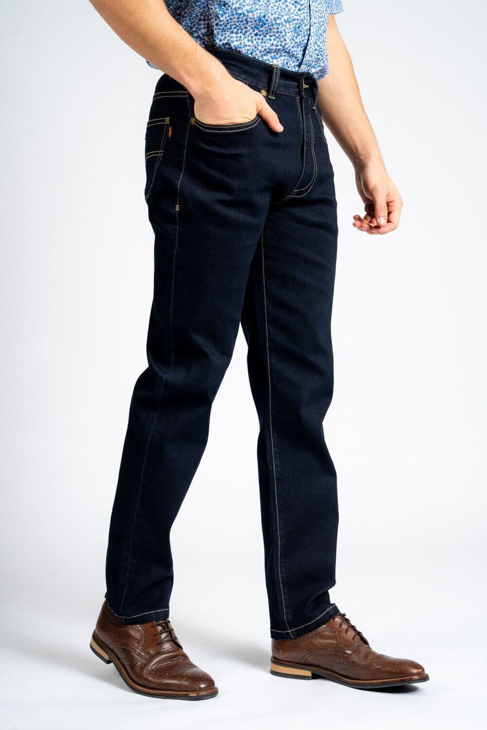 RV MENS Classic Stretch Straight Jeans Slim Fit Stonewash Denim & Black ...