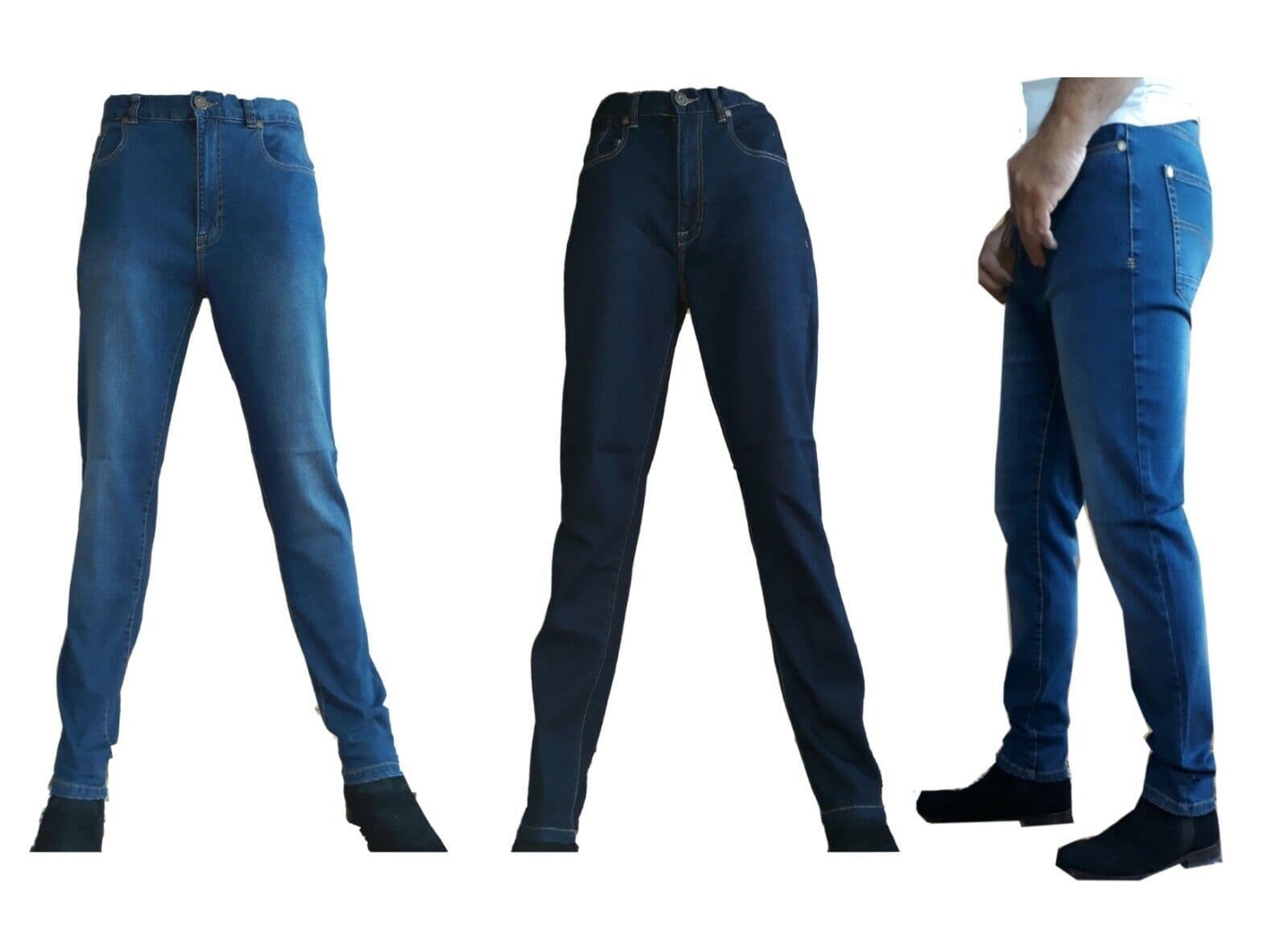 RV MENS Classic Stretch Straight Jeans Slim Fit Stonewash Denim & Black ...