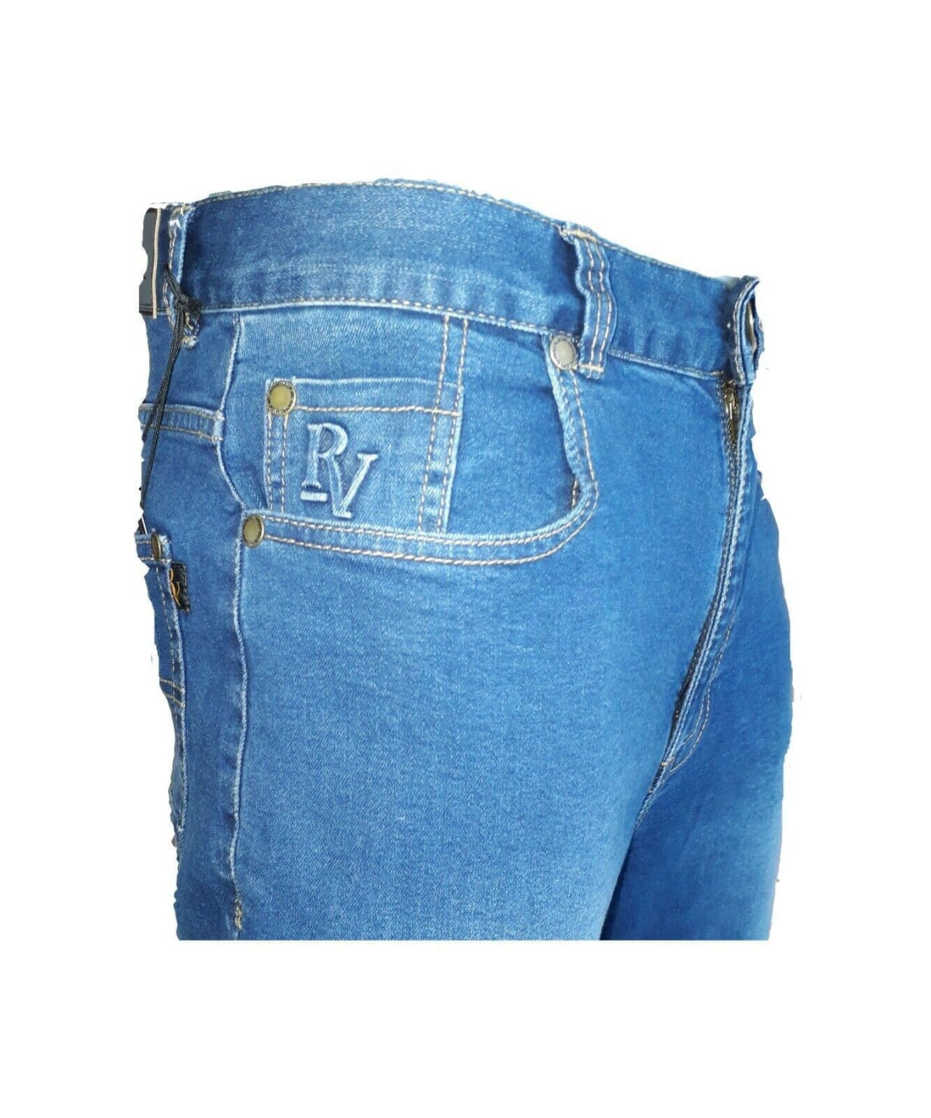 RV MENS Classic Stretch Straight Jeans Slim Fit Stonewash Denim & Black ...