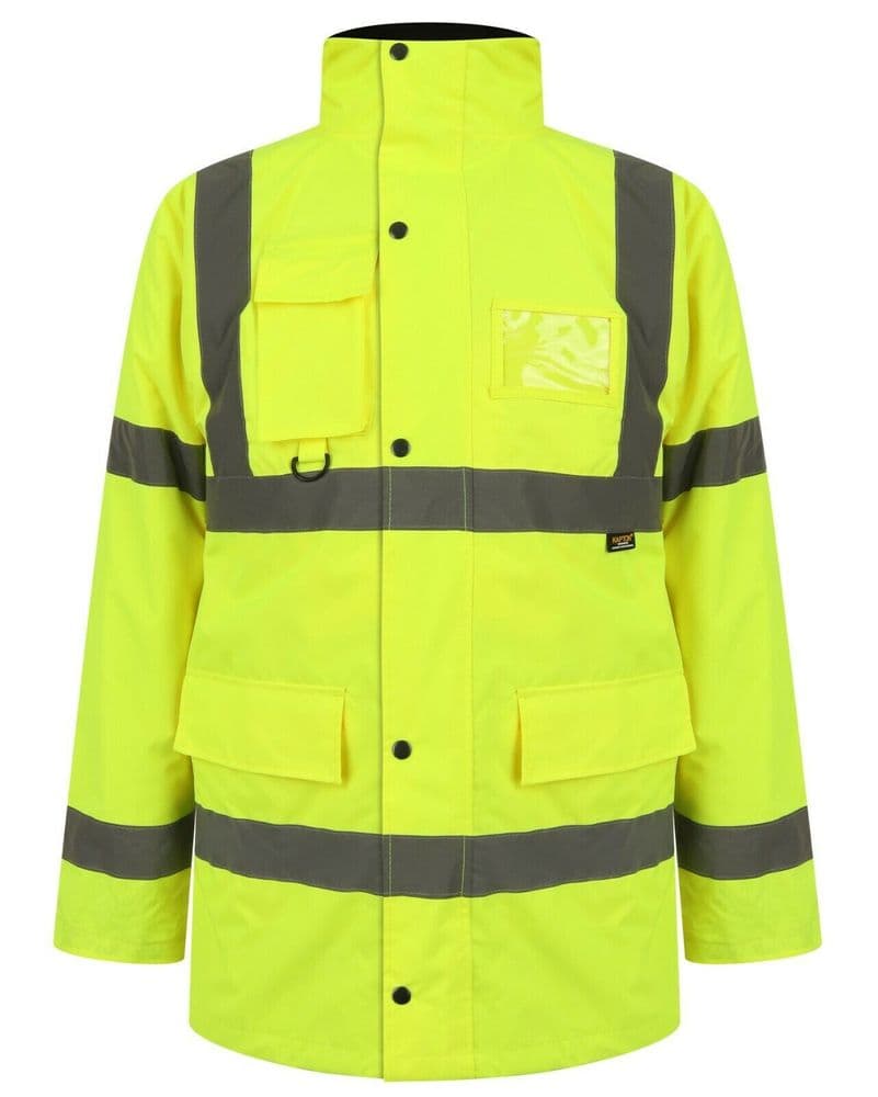WORK WEAR HIGH VISIBILITY VIZ TRAFFIC JACKET WATERPROOF COAT RAILWAYS ROADS