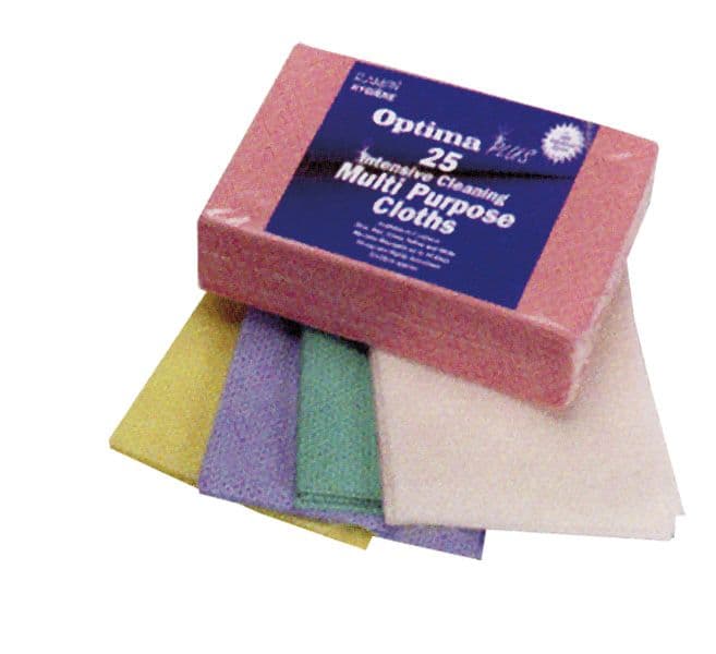 Optima Multi Purpose Cleaning Cloth packs of 25- 4 colours