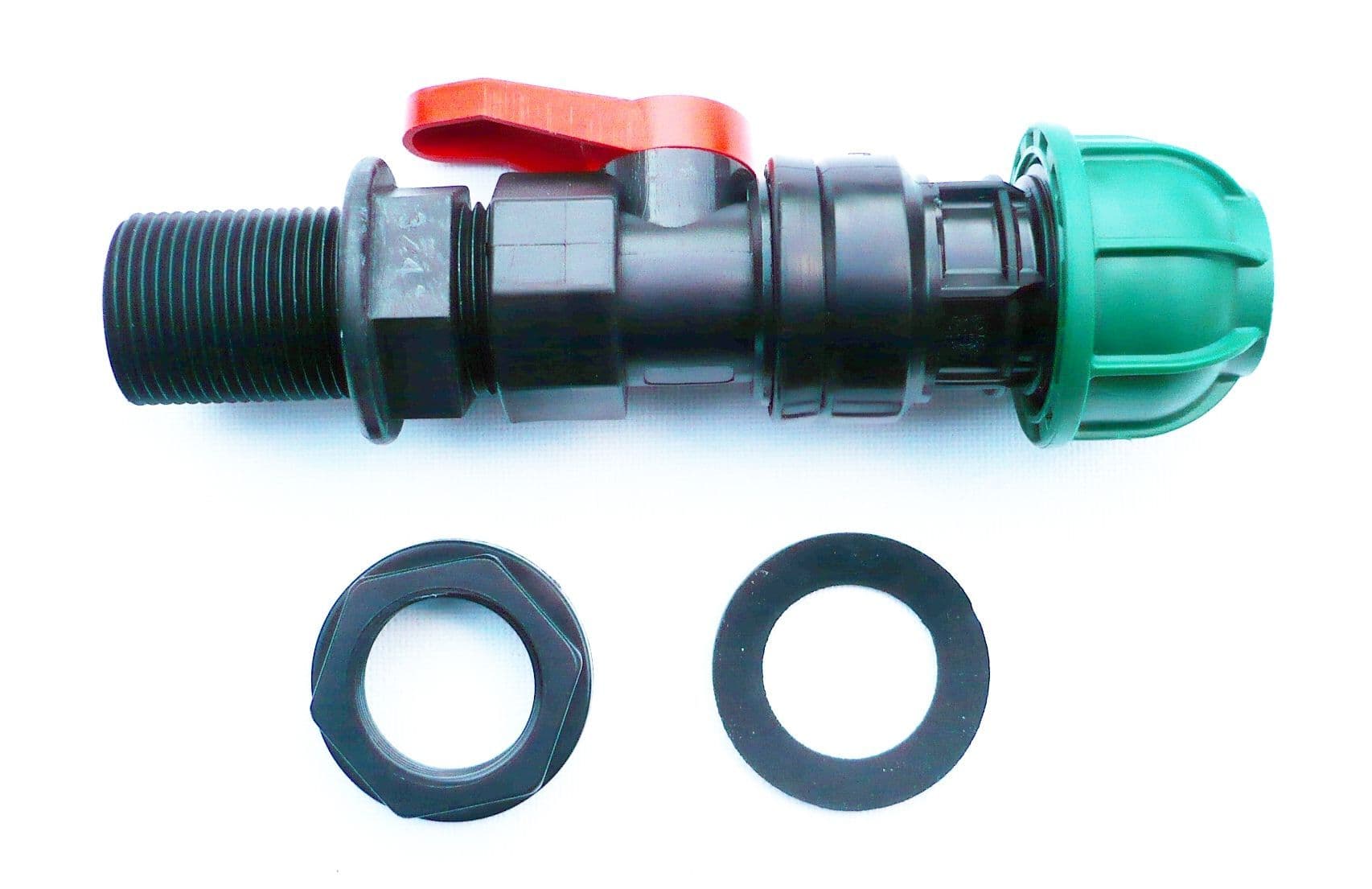 3/4" BSP Tank Adapter with in-line ball valve to MDPE Compression Connector