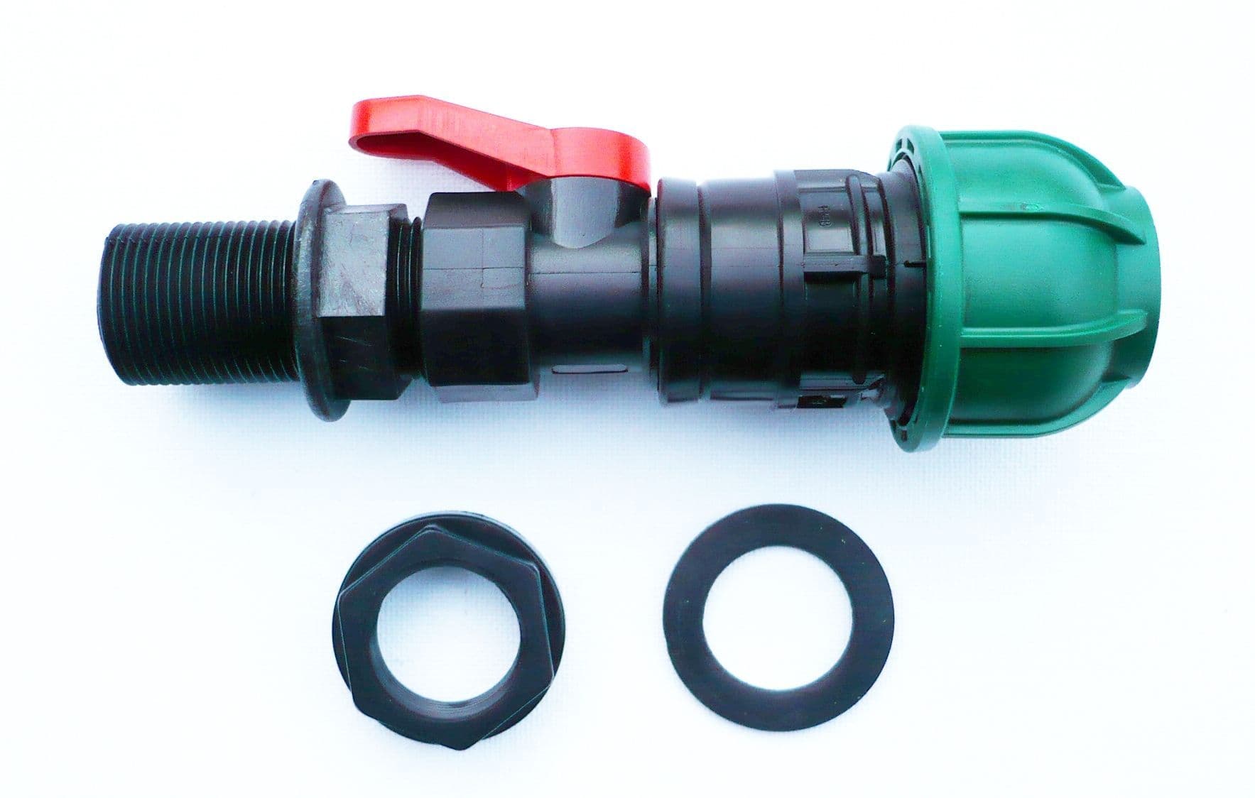 3/4" BSP Tank Adapter with in-line ball valve to MDPE Compression Connector