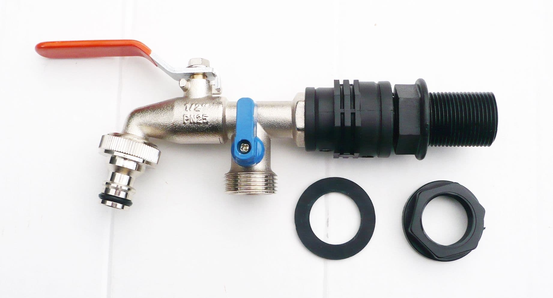 3/4" Tank / Water Butt / IBC Adapter to plated brass DOUBLE outlet ...