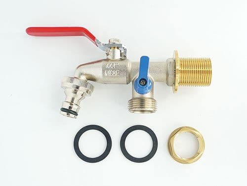 Brass Water Butt Connector Adapter Tank Fitting with Valve and Tap ...
