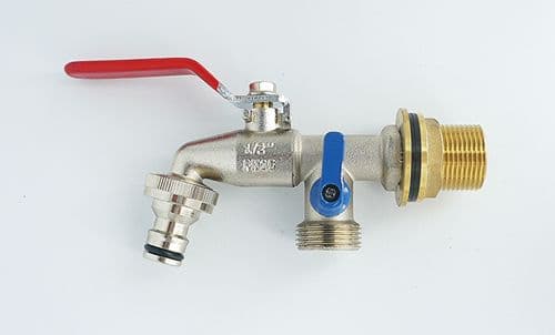 Brass Water Butt Connector Adapter Tank Fitting with Valve and Tap ...