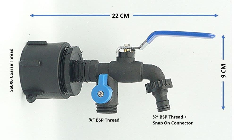 HEAVY DUTY IBC ADAPTER S60X6 coarse thread to Polypropylene cased brass ...