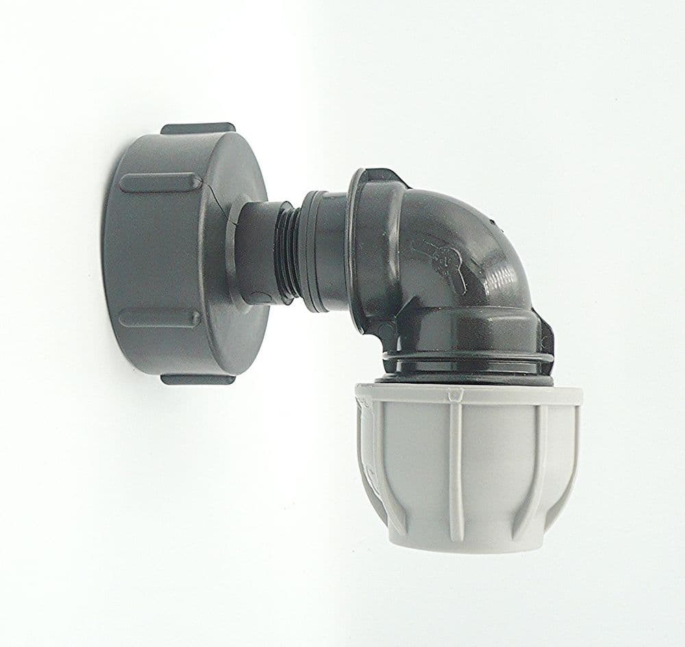 IBC Adapter 2" S60X6 Coarse Thread to 32 mm Angled MDPE Compression Fitting