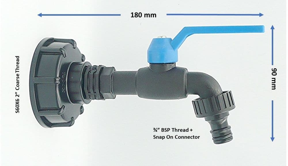 IBC ADAPTER S60X6 coarse thread to Nylon Lever Tap with 1/2" Snap On ...