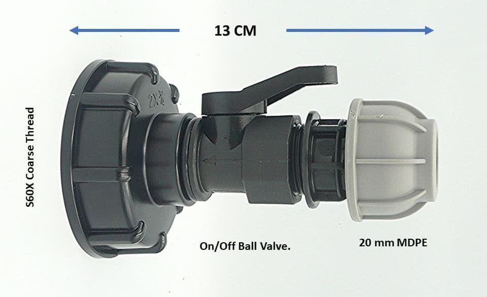 IBC ADAPTER S60X6 to PP BALL VALVE & 20 mm Compression Pipe Fitting ...