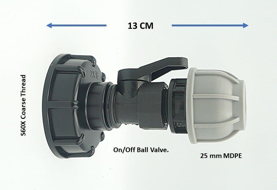 IBC ADAPTER S60X6 to PP BALL VALVE & 25 mm Compression Pipe Fitting ...