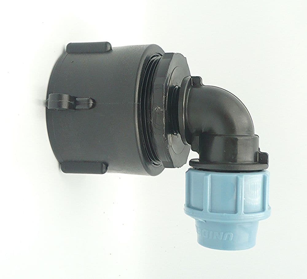IBC Adapter to MDPE Water Pipe ANGLED Compression 20mm 25mm 32mm & 50mm