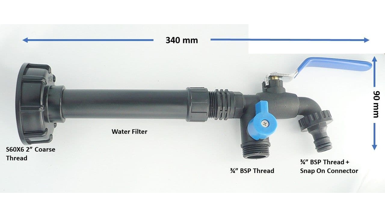 IBC ADAPTER to Water Filter & Polypropylene cased brass lever tap Twin ...
