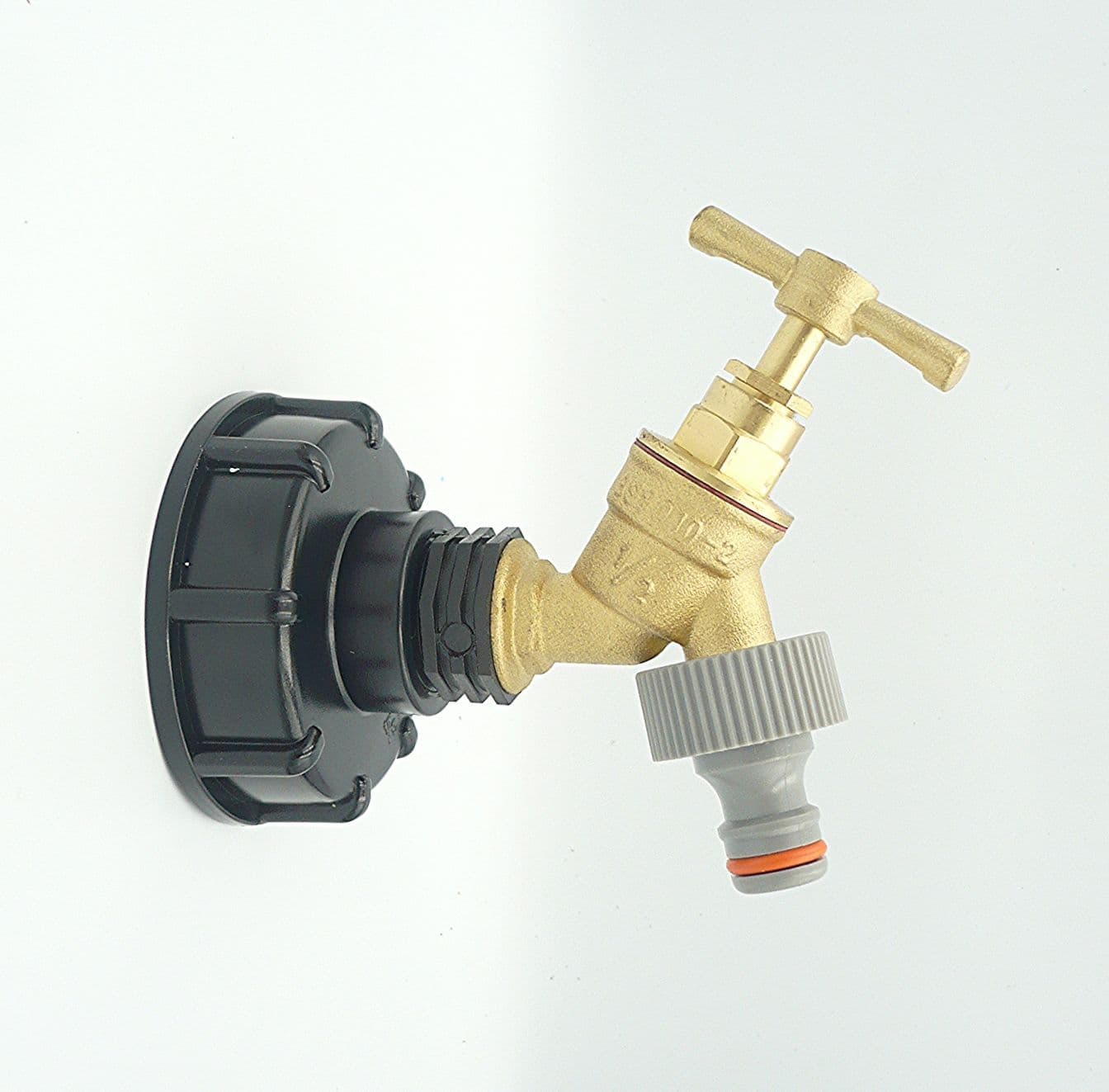IBC Tank Cap S60X6 Coarse 2" Thread with Brass Tap & 1/2" Snap On Connector