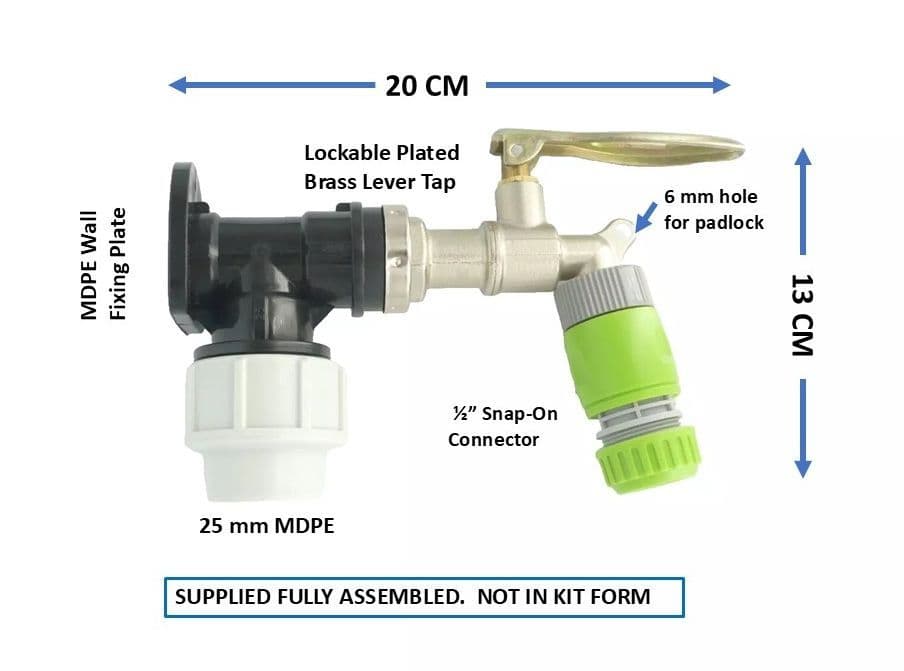 MDPE Compression Wall Plate 25mm to LOCKABLE Brass Lever Tap 1/2"Snap ...