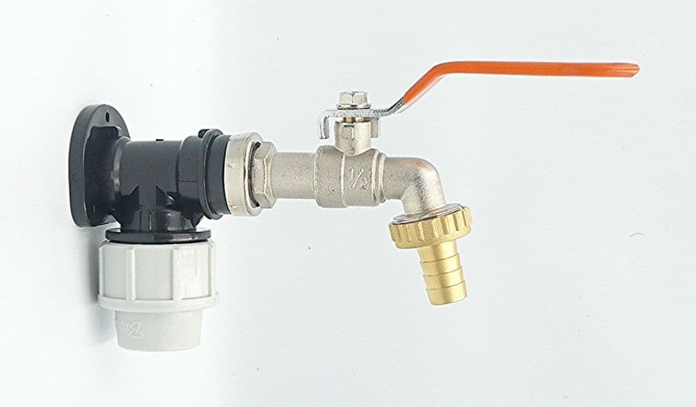 MDPE Compression Wall Plate Elbow 20mm with 1/2" Nickel Plated Brass Lever Tap