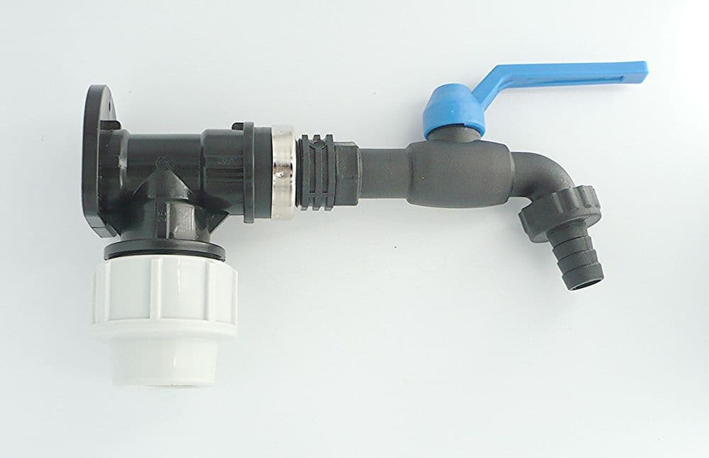 MDPE Compression Wall Plate Elbow 25mm with 1/2" Nylon Lever Tap & 1/2 ...