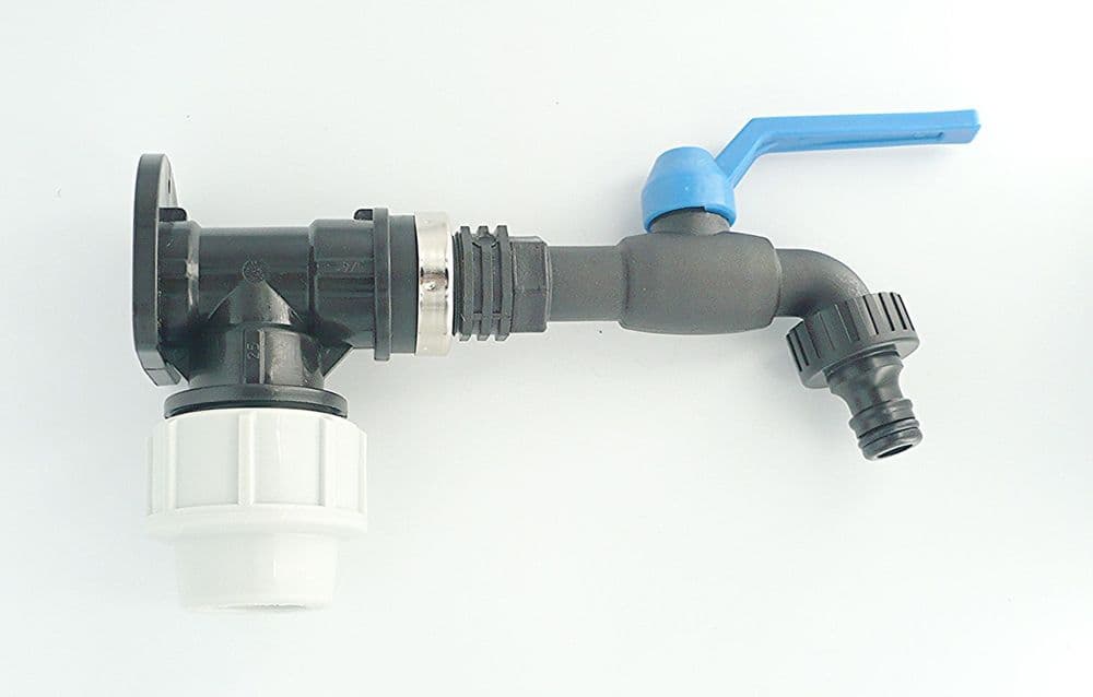 MDPE Compression Wall Plate Elbow 25mm with 1/2" Nylon Lever Tap & 1/2 ...