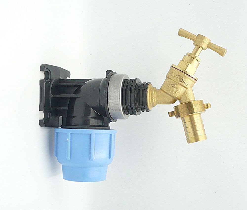 MDPE Compression Wall Plate Elbow 32mm with 1/2" Brass Bib Tap & 3/4 ...