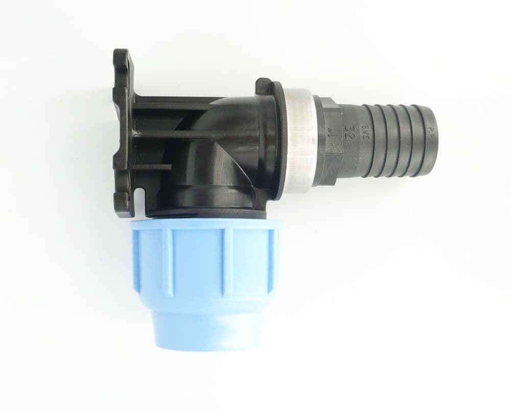 MDPE Wall Plate Elbow 32mm with 1 1/4" Hose Tail