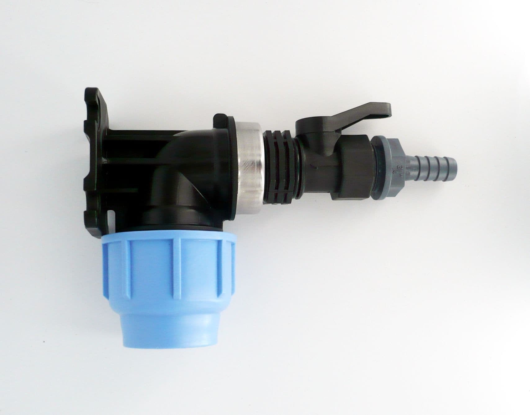 MDPE Wall Plate Elbow 32mm with In-Line On/Off Ball Valve & 1/2" Hose Tail