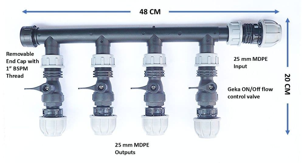 Pipe Joining Manifold with MDPE Outlets Flow Control Valves & 1 BSPM inlet