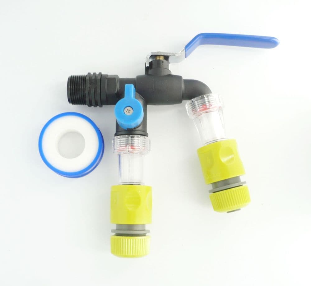 Water Butt Polypropylene cased brass lever tap with Twin outlets to 3/4 ...