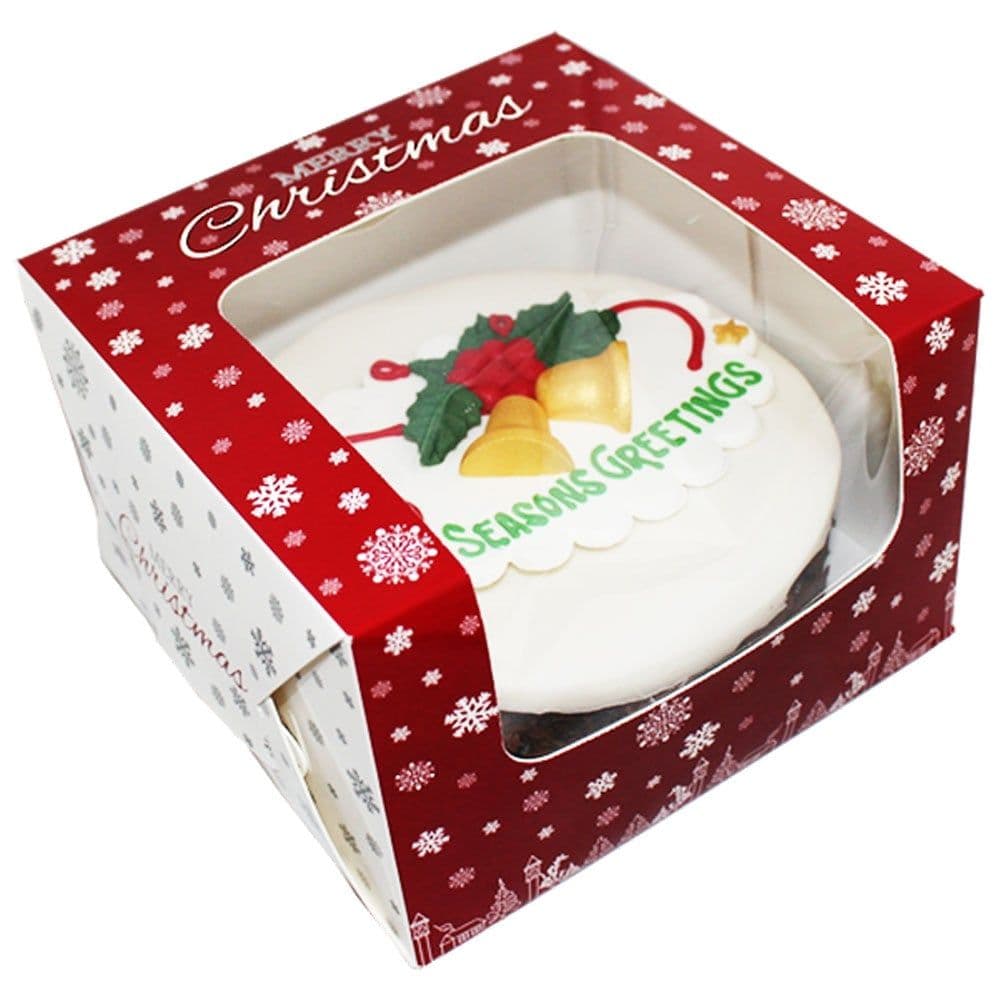 Christmas Cake Boxes 8" Red with Snowflakes single