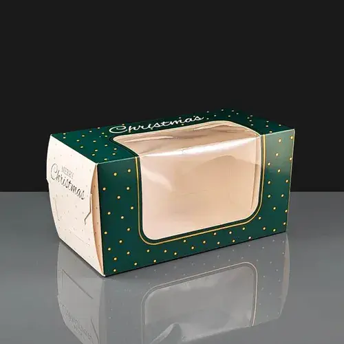 Christmas Yule Log Box Green with Merry Christmas 8" x 4" x 4" 10 boxes