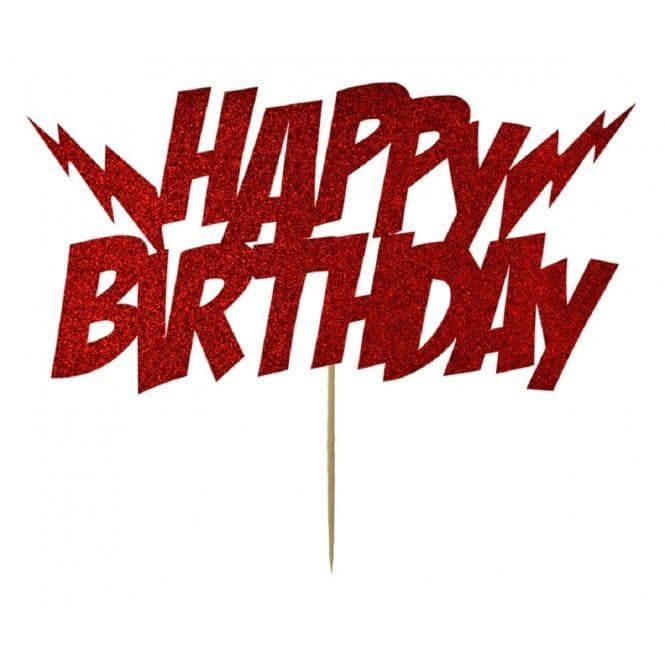 Kelsi-Marsh Krafts Glitter Card Cake Topper Red Happy Birthday ...